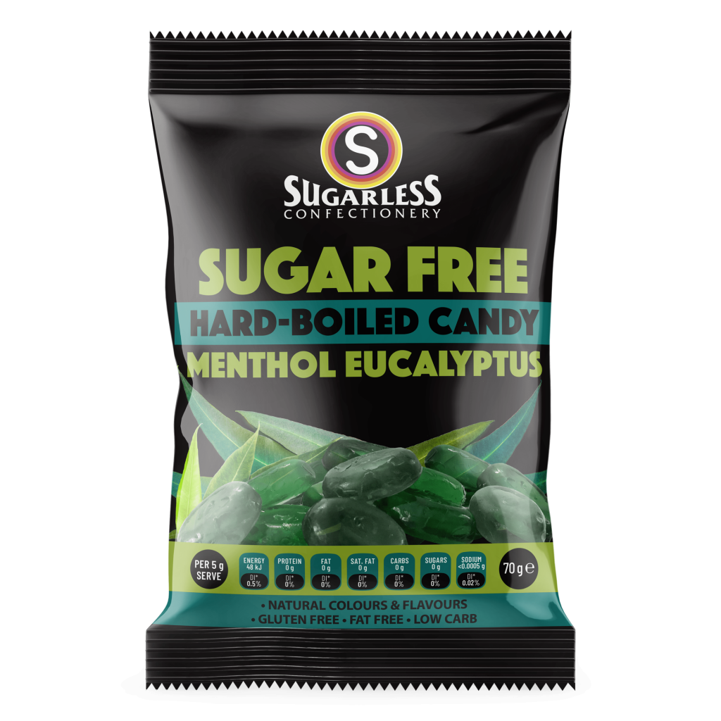 Sugarless Aura Menthol Eucalyptus 70g — Sugar-Free Drops | SweetsWorld