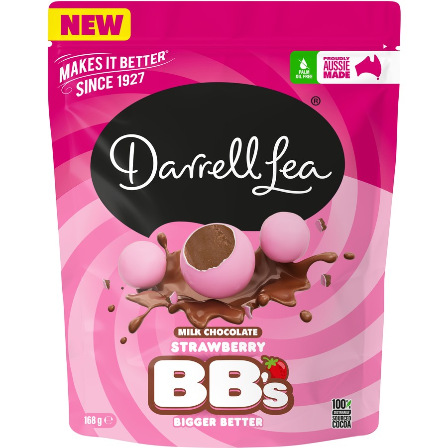 Darrell Lea Milk Chocolate Strawberry BB's 168g - Sweetsworld ...